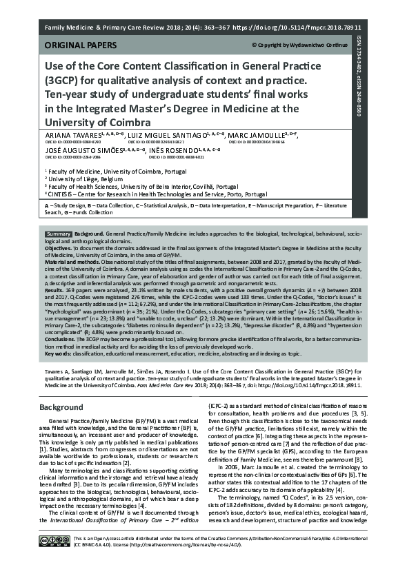 (PDF) Use of the Core Content Classification in General Practice (3GCP ...