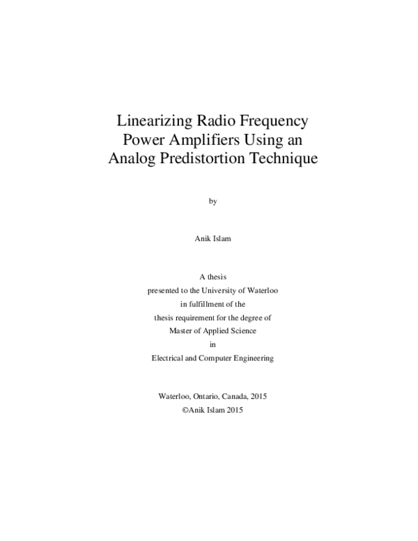 Pdf Linearizing Radio Frequency Power Amplifiers Using An Analog
