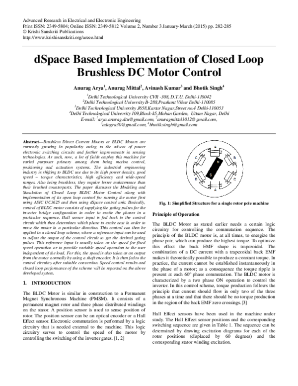 Pdf Dspace Based Implementation Of Closed Loop Brushless Dc Motor Control