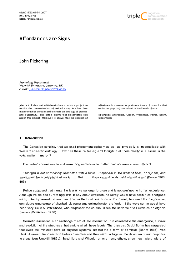 (PDF) Affordances are Signs