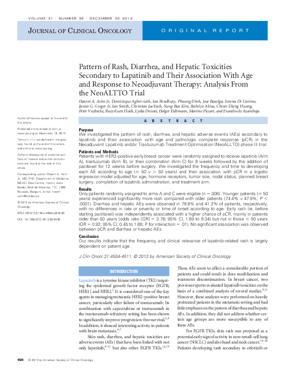 (PDF) Pattern of Rash, Diarrhea, and Hepatic Toxicities Secondary to ...