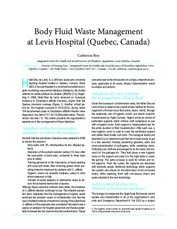 (PDF) Body Fluid Waste Management at Levis Hospital (Quebec, Canada)