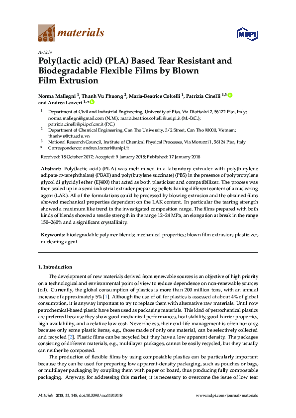 (PDF) Poly(lactic acid) (PLA) Based Tear Resistant and Biodegradable ...
