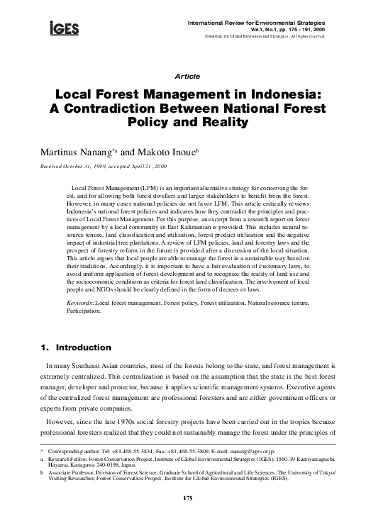 (PDF) Local forest management in Indonesia: A contradiction between ...