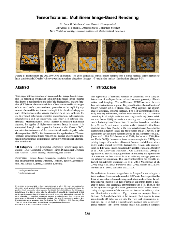 (PDF) TensorTextures: Multilinear Image-Based Rendering | M. Alex O. Vasilescu - Academia.edu