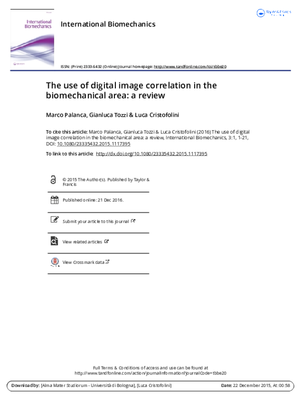 (PDF) The use of digital image correlation in the biomechanical area: a ...