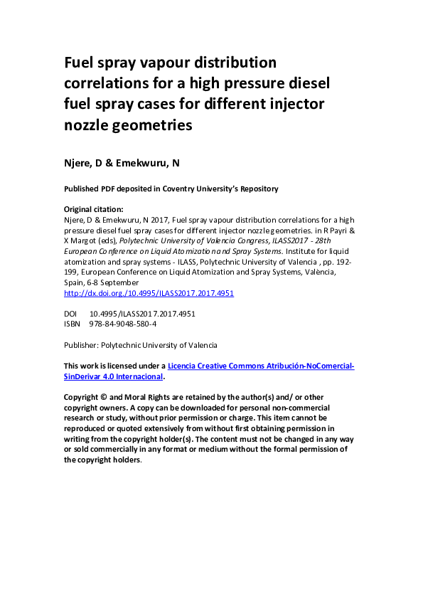 (PDF) Fuel spray vapour distribution correlations for a high pressure ...