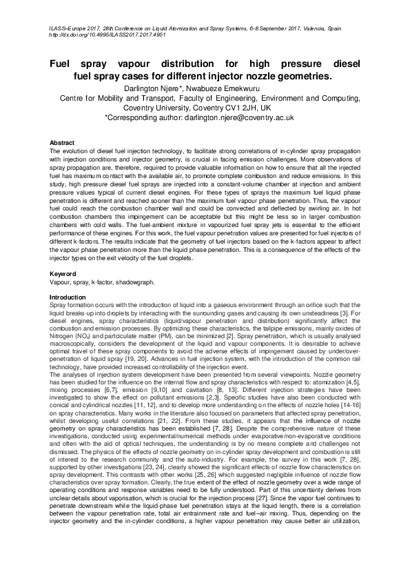 (PDF) Fuel spray vapour distribution for high pressure diesel fuel ...