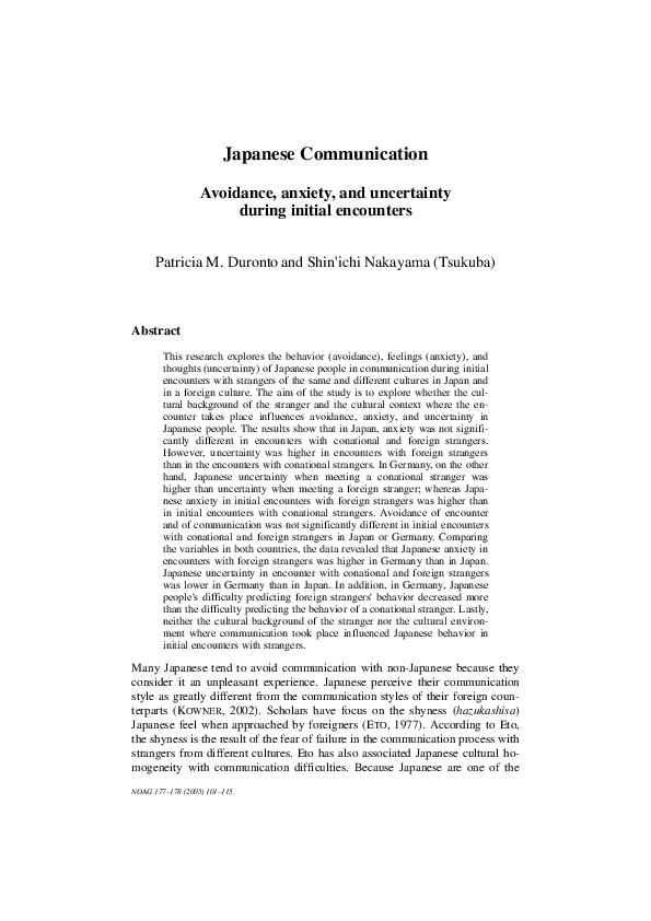 (PDF) Japanese Communication Avoidance, anxiety, and uncertainty during ...