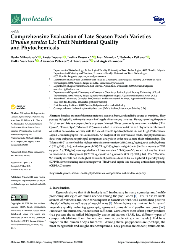 (PDF) Comprehensive Evaluation of Late Season Peach Varieties (Prunus persica L.): Fruit ...