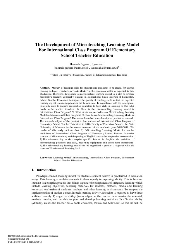 (PDF) The Development of Microteaching Learning Model For International Class Program Of ...
