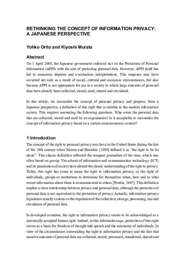 (PDF) Rethinking the Concept of Information Privacy: A Japanese Perspective