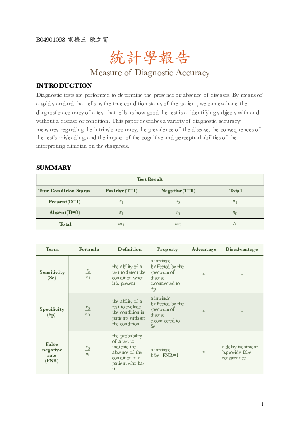 (PDF) Measure of Diagnostic Accuracy