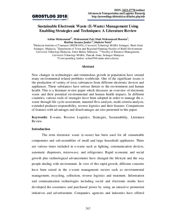 (PDF) Sustainable Electronic Waste (E-Waste) Management Using Enabling ...