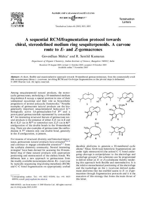 (PDF) A sequential RCM/fragmentation protocol towards chiral ...