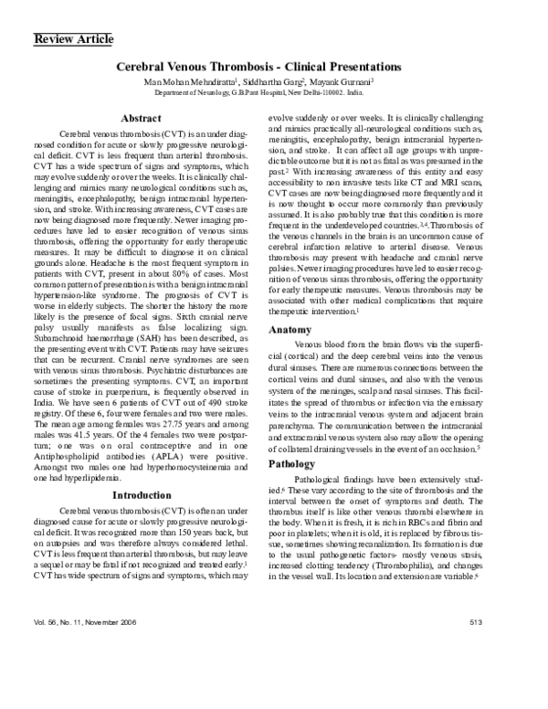 (PDF) Cerebral venous thrombosis-clinical presentations