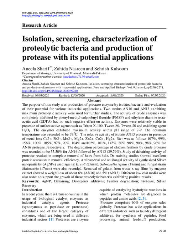 (PDF) Isolation, screening, characterization of proteolytic bacteria ...