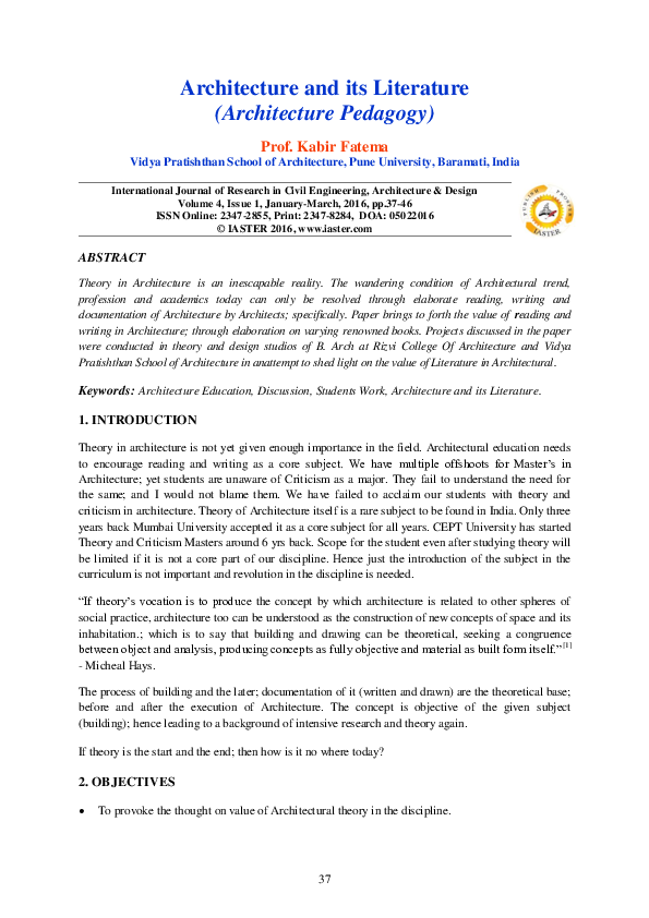 (PDF) Architecture and its Literature (Architecture Pedagogy