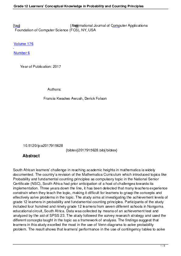 (PDF) Grade 12 Learners’ Conceptual Knowledge in Probability and ...
