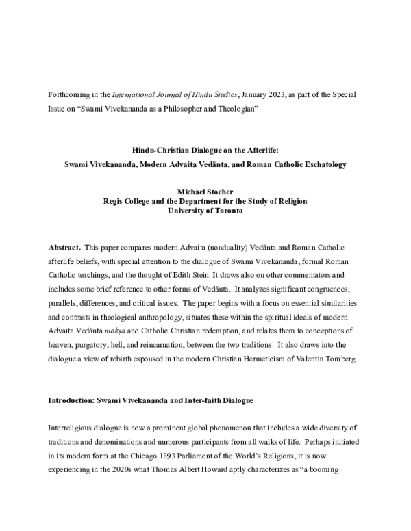 (PDF) Michael Stoeber, “Hindu-Christian Dialogue on the Afterlife ...