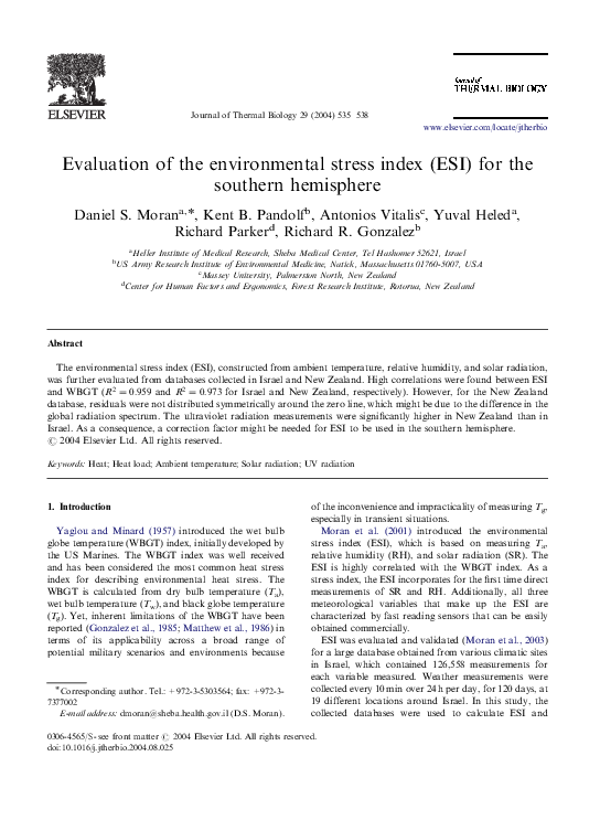 (PDF) Evaluation of the environmental stress index (ESI) for the ...