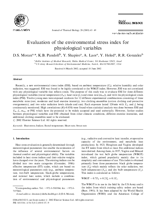(PDF) Evaluation of the environmental stress index for physiological ...
