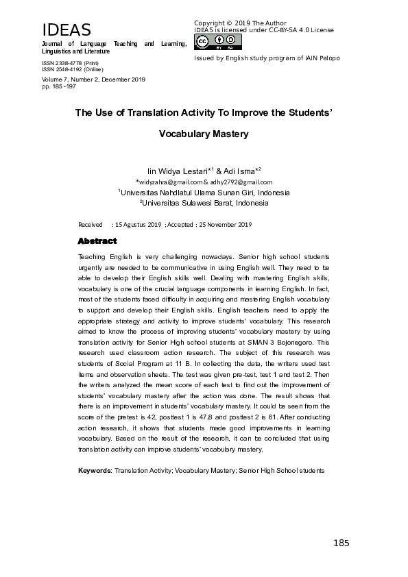 (PDF) The Use of Translation Activity to Improve the Students ...