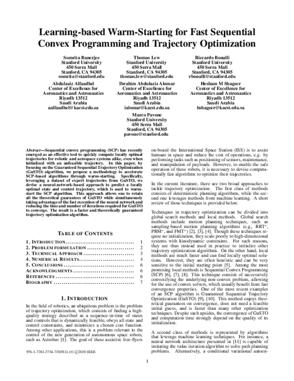 (PDF) Learning-based Warm-Starting for Fast Sequential Convex Programming and Trajectory ...