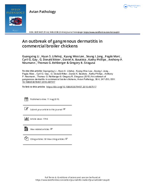 (PDF) An outbreak of gangrenous dermatitis in commercial broiler ...