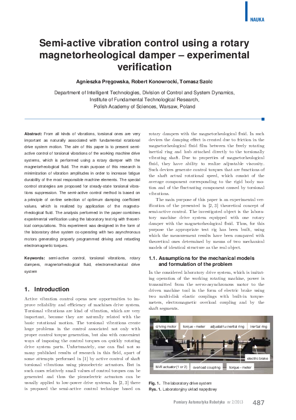 (PDF) Semi-active vibration control using a rotary magnetorheological damper - experimental ...