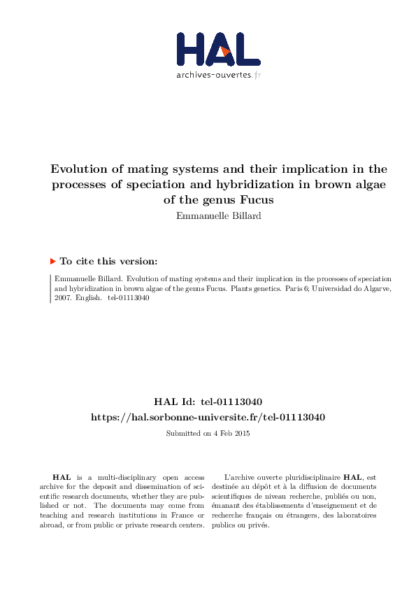 (PDF) Evolution of mating systems and their implication in the ...
