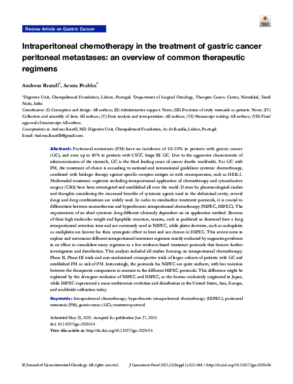 (PDF) Intraperitoneal chemotherapy in the treatment of gastric cancer ...