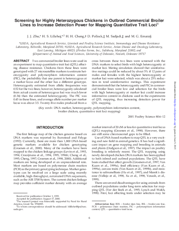 (PDF) Screening for highly heterozygous chickens in outbred commercial ...