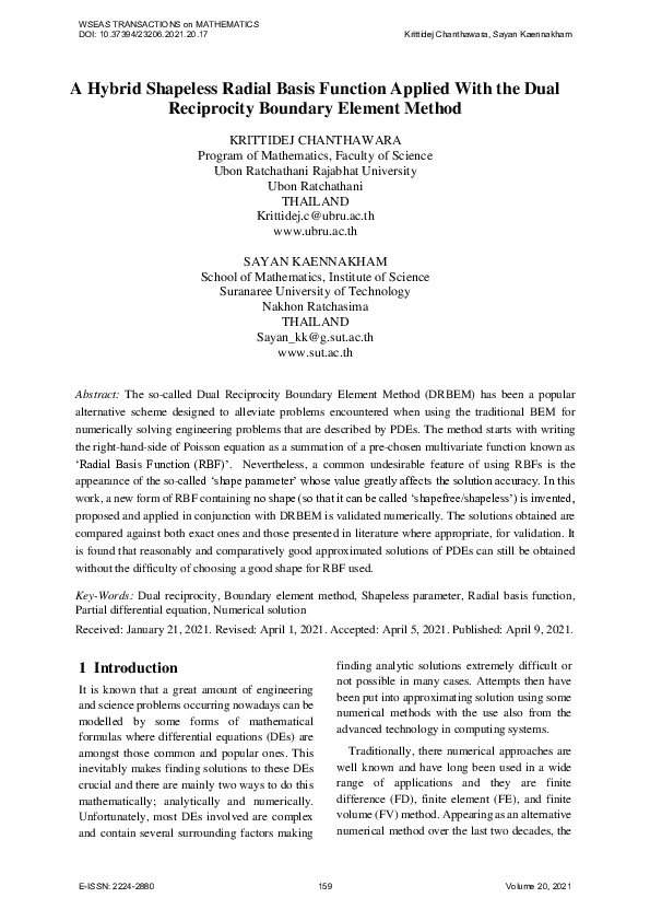 Pdf A Hybrid Shapeless Radial Basis Function Applied With The Dual Reciprocity Boundary