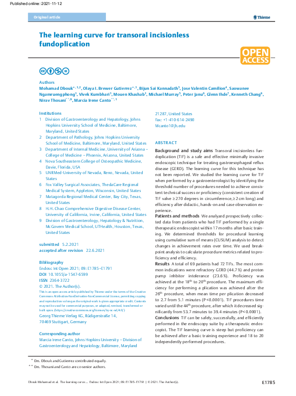 (PDF) The learning curve for transoral incisionless fundoplication ...