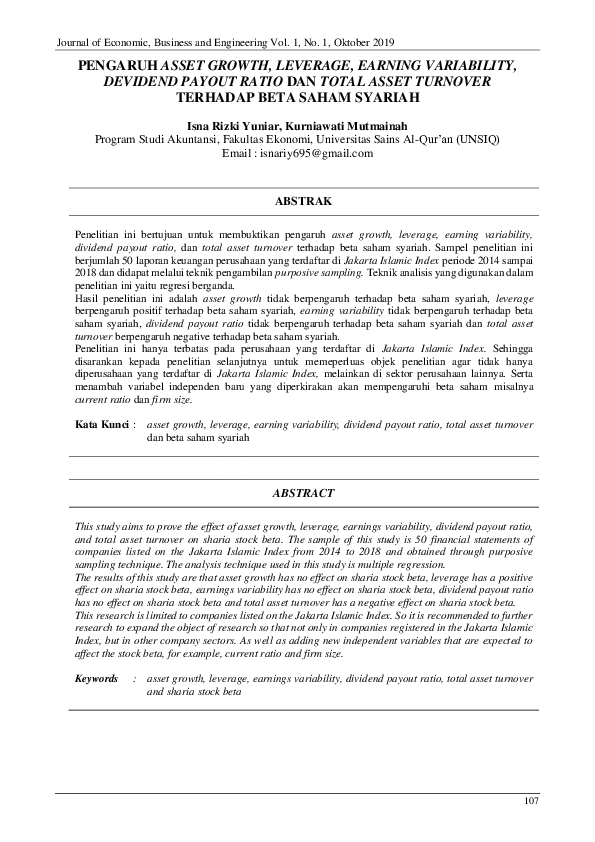 (PDF) Pengaruh Asset Growth, Leverage, Earning Variability, Devidend ...