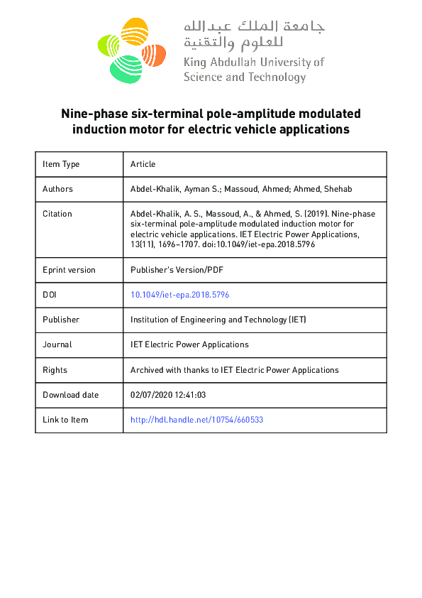 (PDF) Nine-phase Six-Terminal Pole-Amplitude Modulated Induction Motor ...