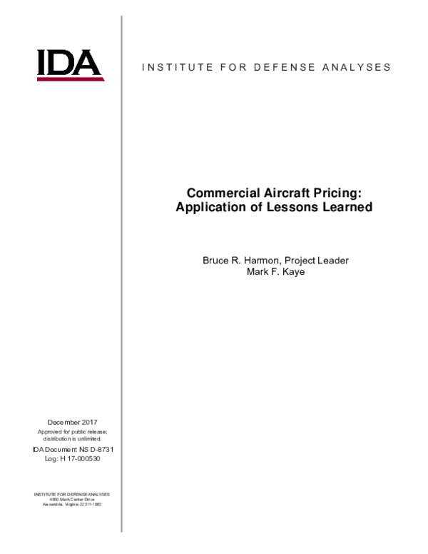 (PDF) Commercial Aircraft Pricing: Application of Lessons Learned