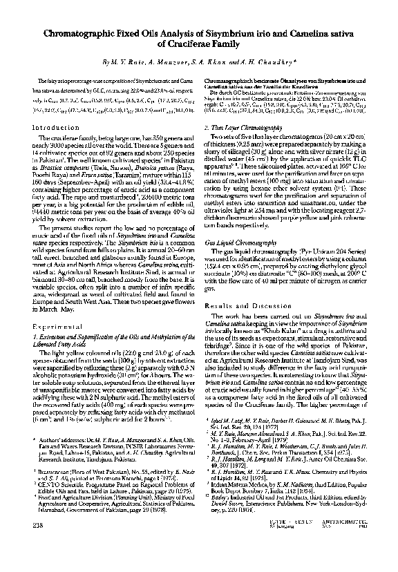 (PDF) Chromatographic Fixed Oils Analysis of Sisymbrium irio and ...
