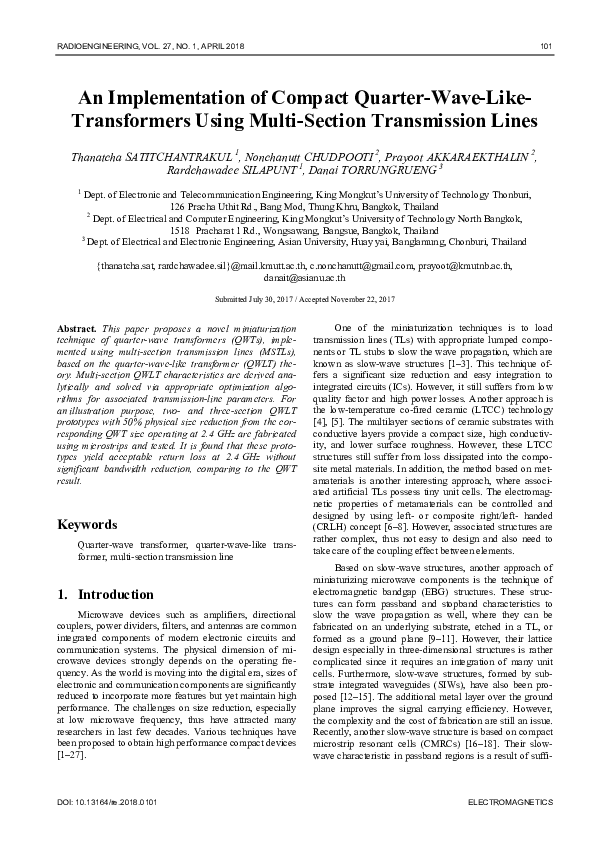 (PDF) An Implementation of Compact Quarter-Wave-Like- Transformers ...