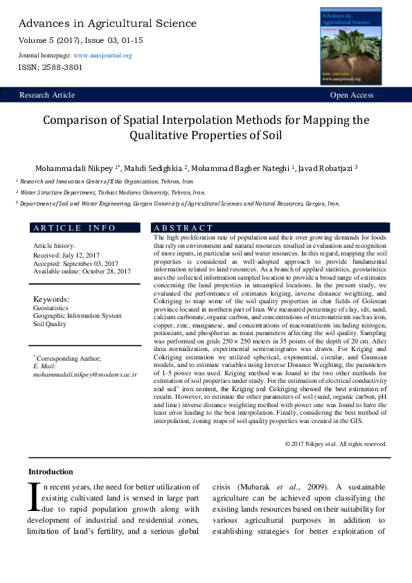 Pdf Comparison Of Spatial Interpolation Methods For Mapping The