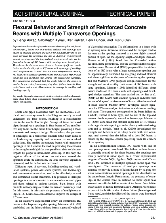 (PDF) Flexural Behavior and Strength of Reinforced Concrete Beams with ...
