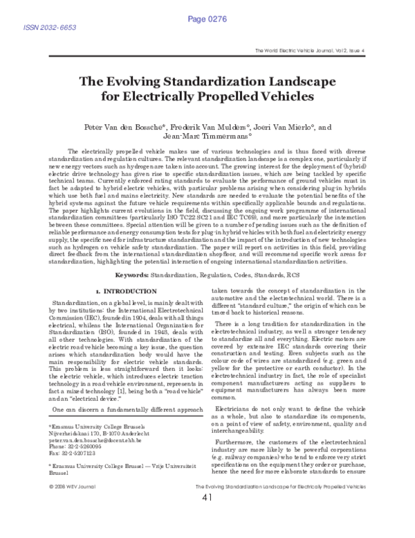 (PDF) The Evolving Standardization Landscape for Electrically Propelled ...