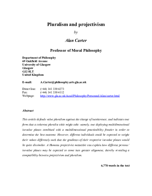 (DOC) Pluralism and projectivism