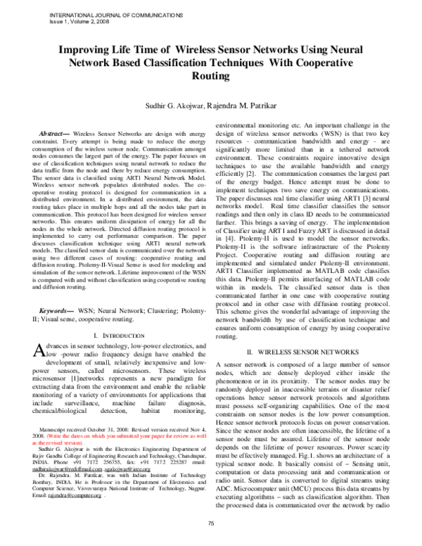 (PDF) Improving Life Time of Wireless Sensor Networks Using Neural N etwork Based Classification ...