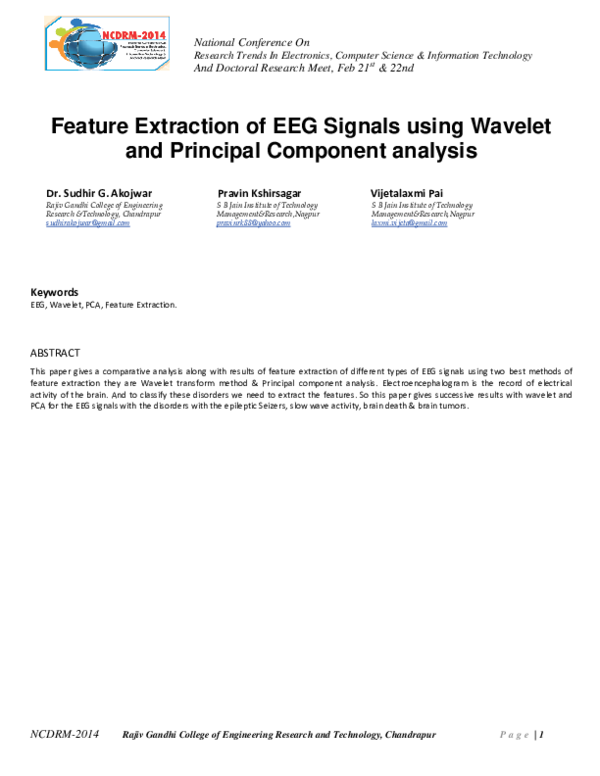 Pdf Feature Extraction Of Eeg Signals Using Wavelet And Principal