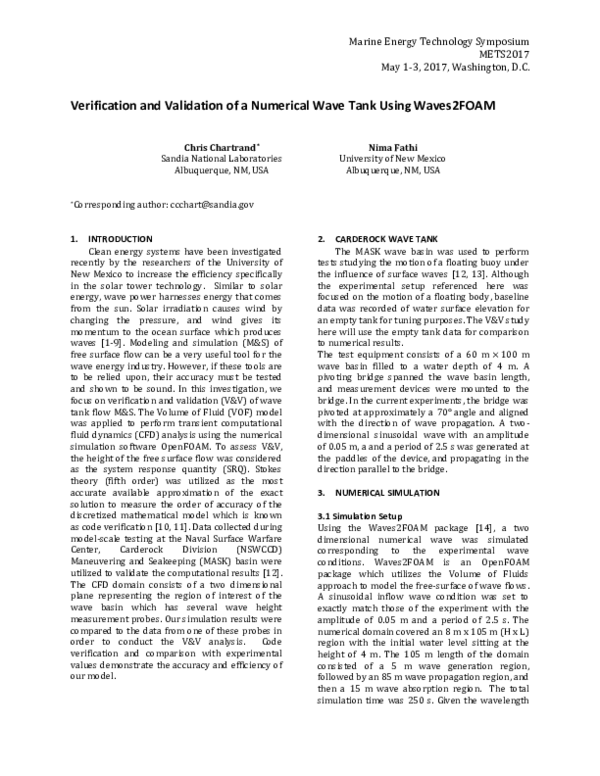 (PDF) Verification and Validation of a Numerical Wave Tank Using Waves2FOAM