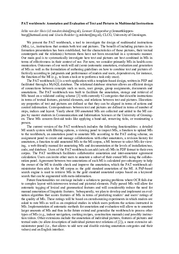 (PDF) PAT workbench: Annotation and Evaluation of Text and Pictures in ...