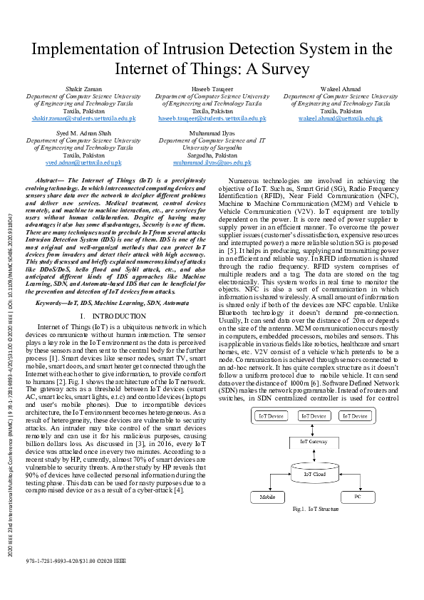 Pdf Implementation Of Intrusion Detection System In The Internet Of
