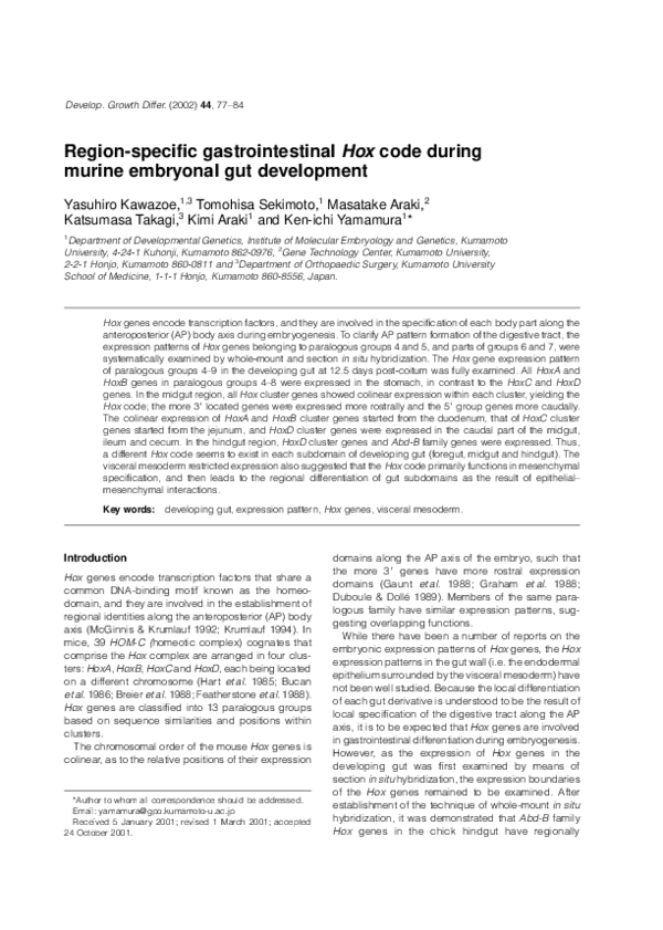 (PDF) Region-specific gastrointestinal Hox code during murine embryonal ...